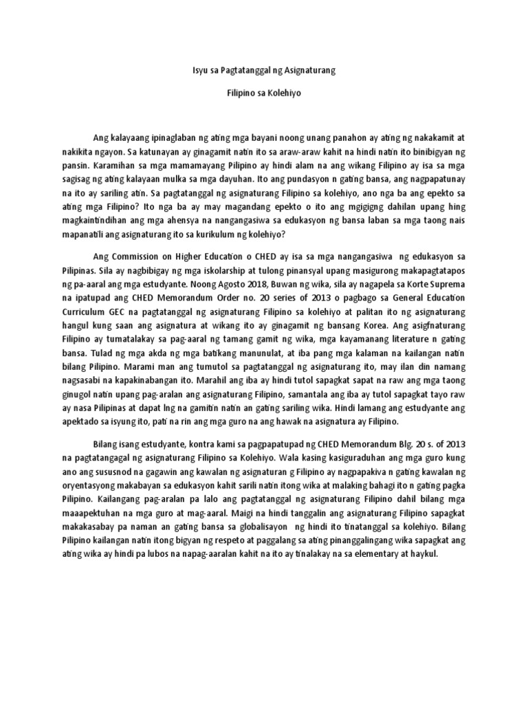 Isyu Sa Pagtatanggal NG Asignaturang - Docx by Gimar | PDF