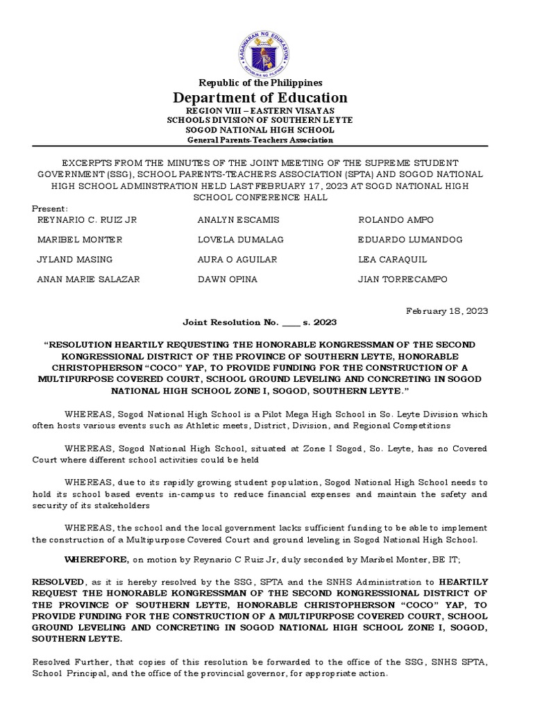 Board Resolution 00 - Request For Covered Court Funding Coco Yap | PDF ...