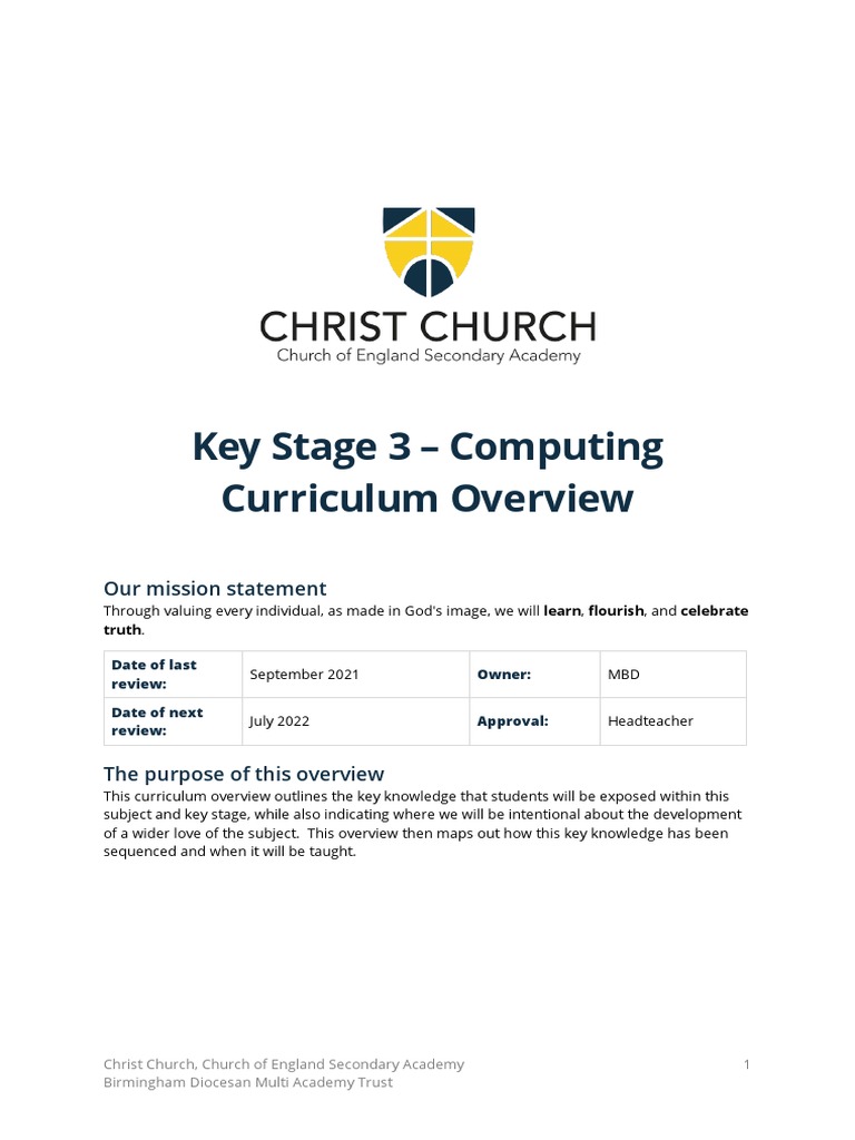 CCSA KS3 Computing Curriculum Overview | PDF | Curriculum | Computer ...