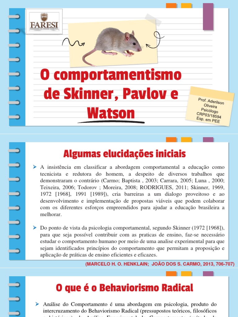 O Comportamentismo de Skinner, Pavlov e Watson | PDF | Behaviorismo | Aprendizado