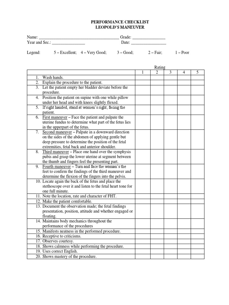 Performance Checklist LM Einc | PDF | Clinical Medicine | Medical ...