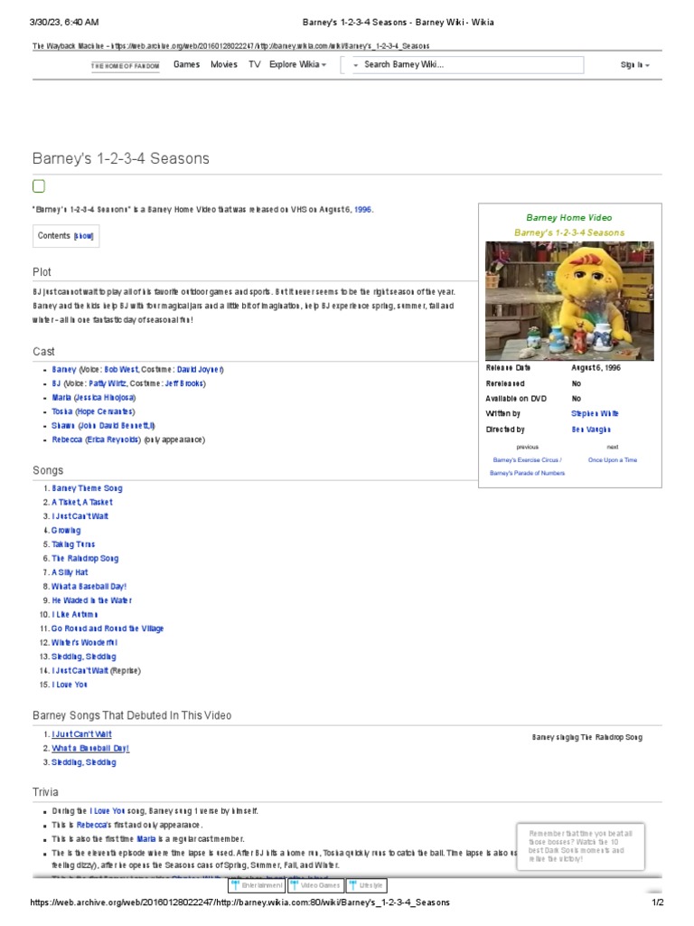 Barney's 1-2-3-4 Seasons - Barney Wiki - Wikia | PDF