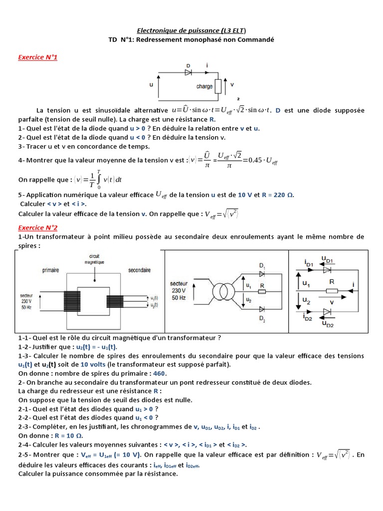 TD1 & Solution | PDF | Redresseur | Transformateur électrique
