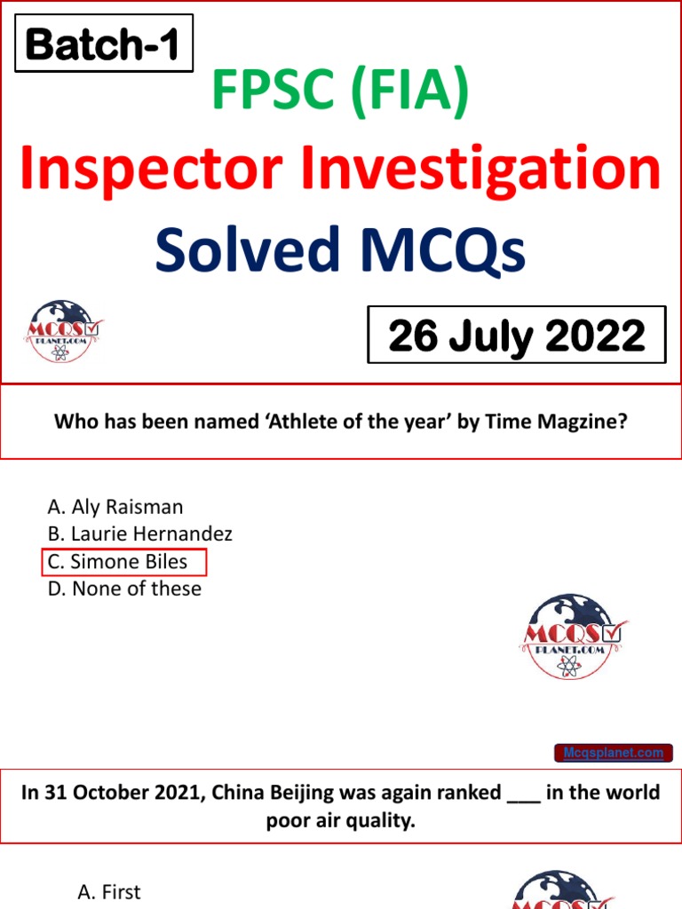 Inspector FIA MCQs Batch-1 | PDF | Pakistan | Government Of Pakistan Inspector FIA MCQs Batch-1 | PDF | Pakistan | Government Of Pakistan