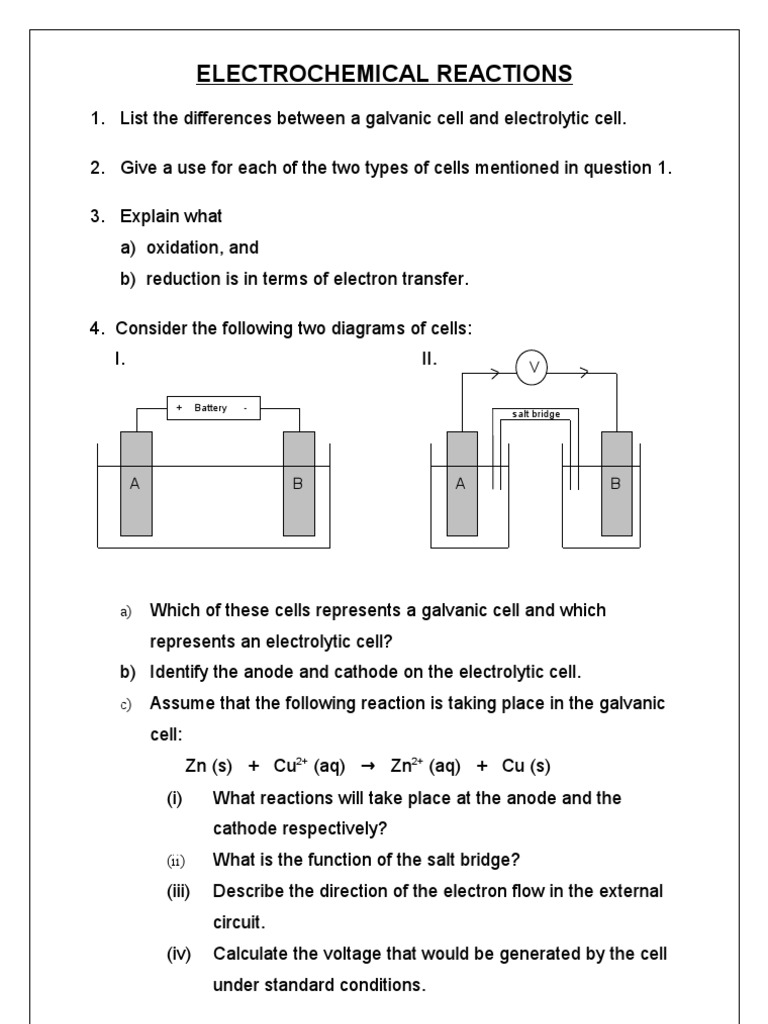 Electrochemical Reactions: + Battery - Salt Bridge | PDF | Redox ...