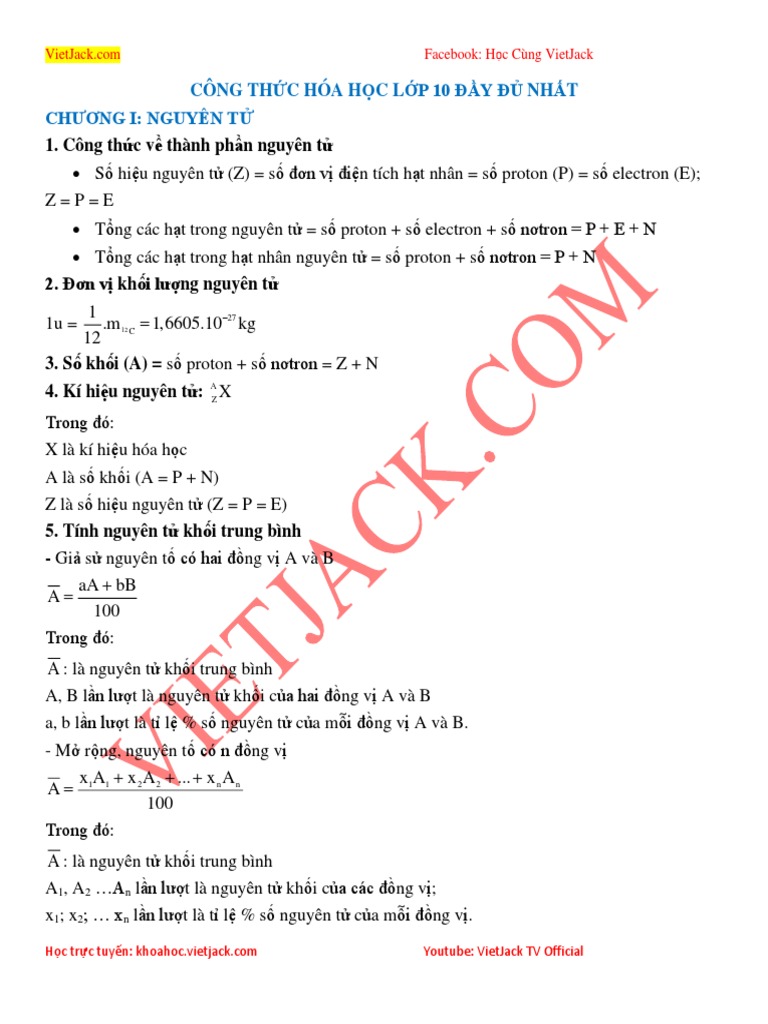 Tom Tat Cong Thuc Hoa Hoc Lop 10 | PDF