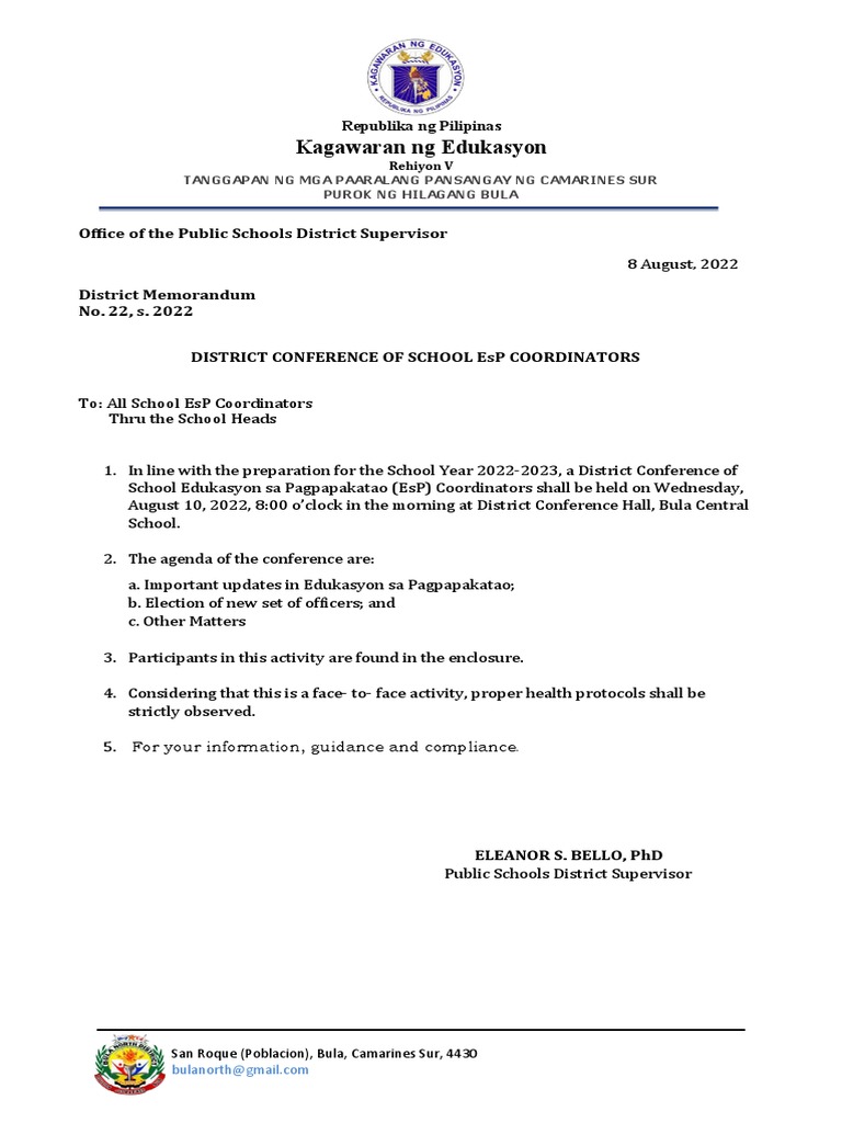 District Conference of School EsP Coordinators 2022 | PDF