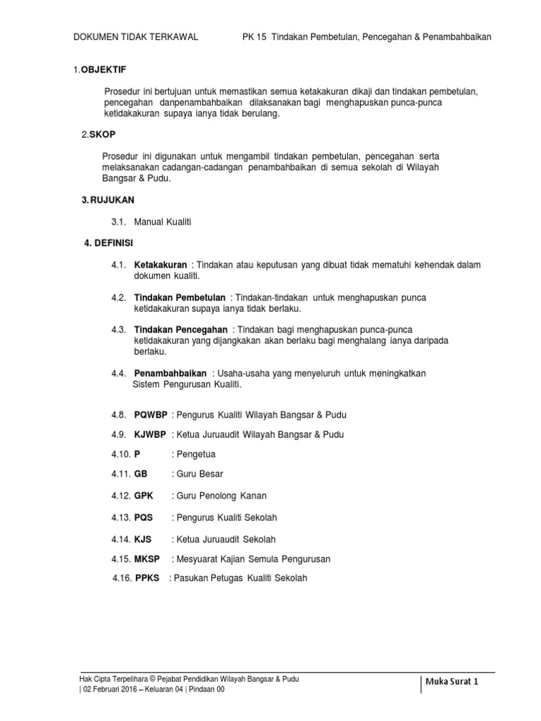 PK 15 Tindakan Pembetulan, Pencegahan Dan Penambahbaikan | PDF