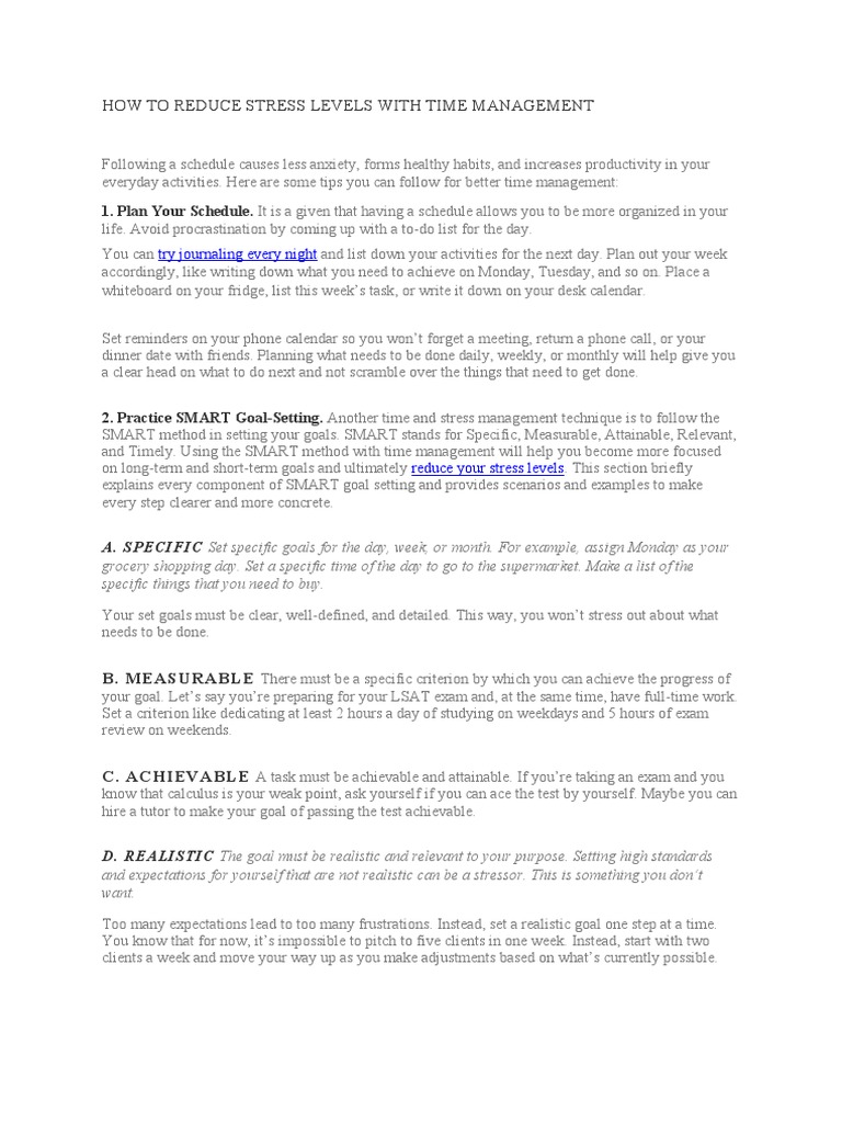 How To Reduce Stress Levels With Time Management | PDF