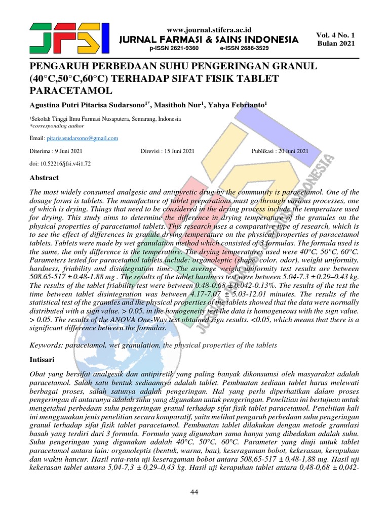Jurnal Farmasi & Sains Indonesia Pengaruh Perbedaan Suhu Pengeringan ...