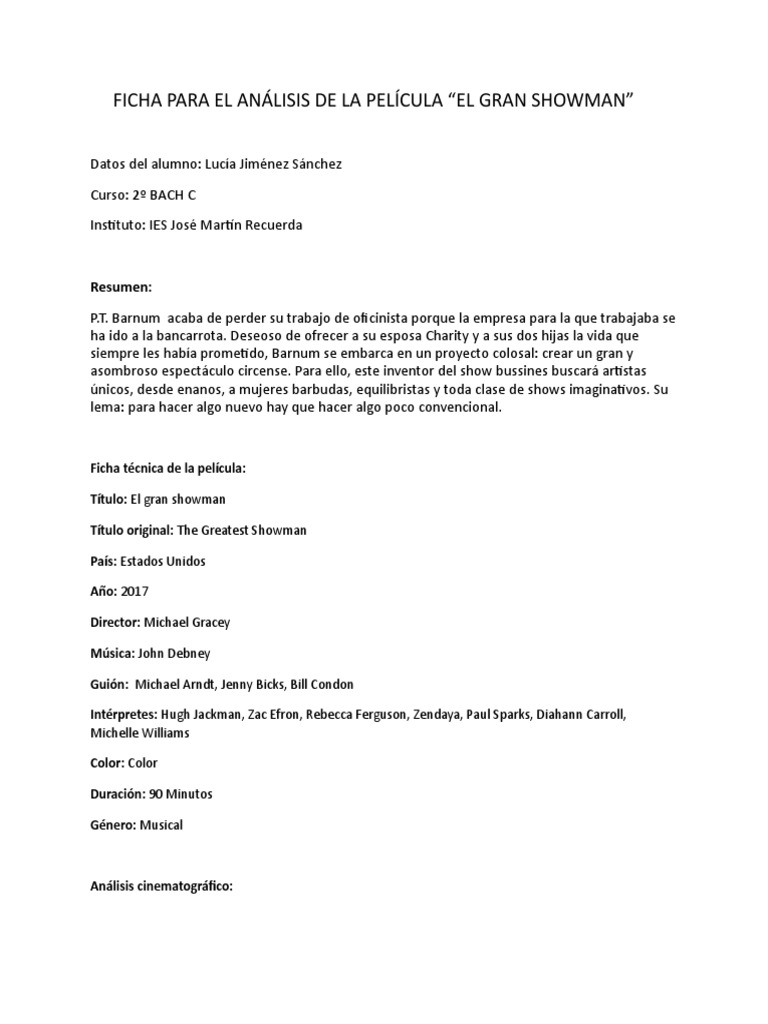 Análisis de "El Gran Showman" | PDF