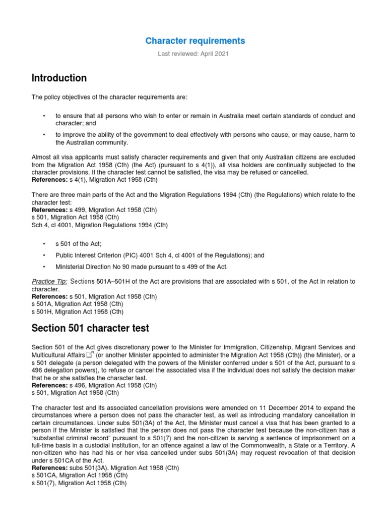 Reading 2 - Character Requirements | PDF | Insanity Defense | Travel Visa