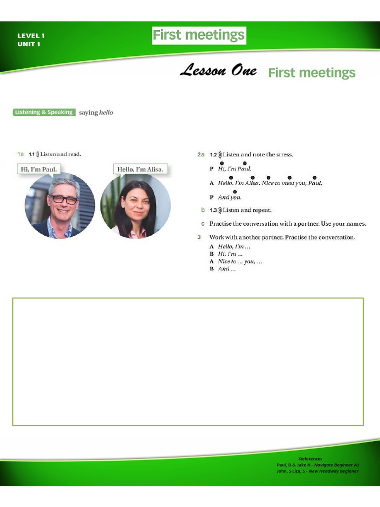 Handout Level 1 Unit 1 | PDF