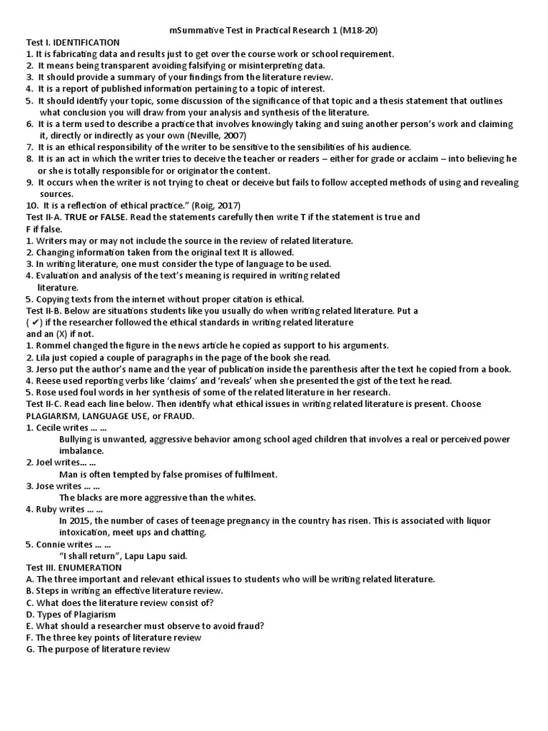 Summative Test in Practical Research 1 (M18-20) | PDF | Communication ...
