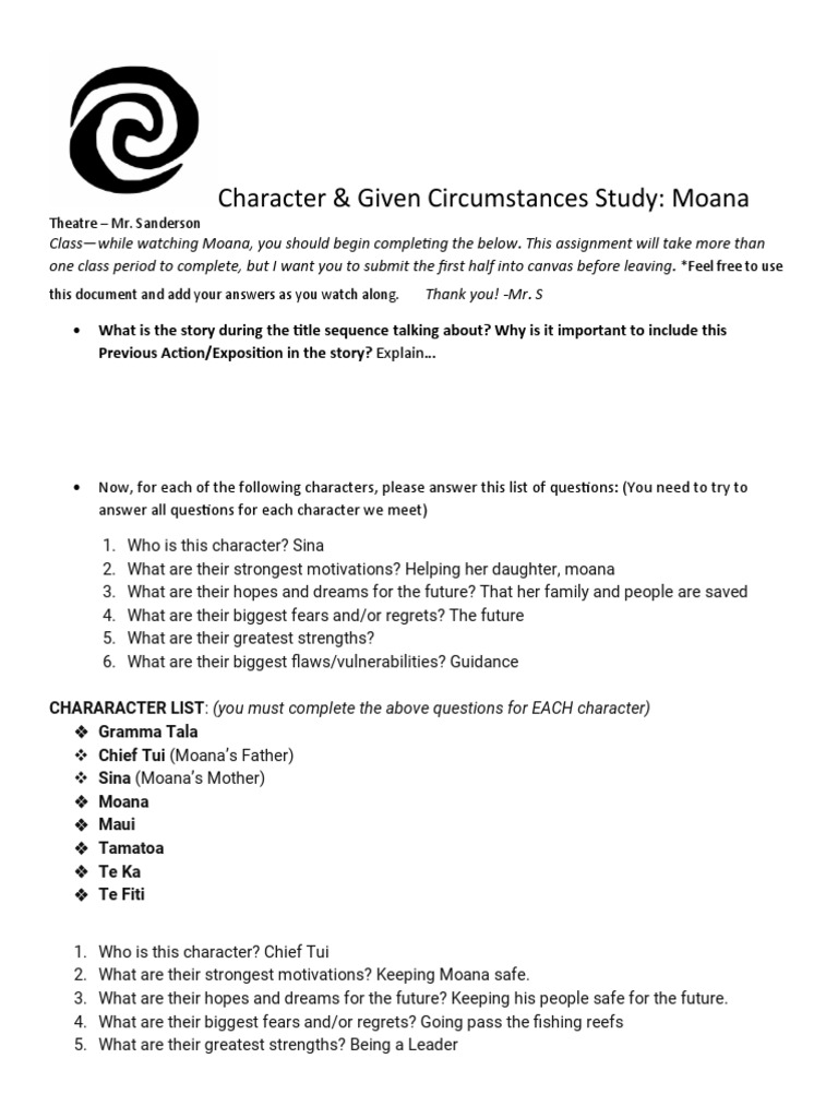 Moana Character Analysis Guide | PDF