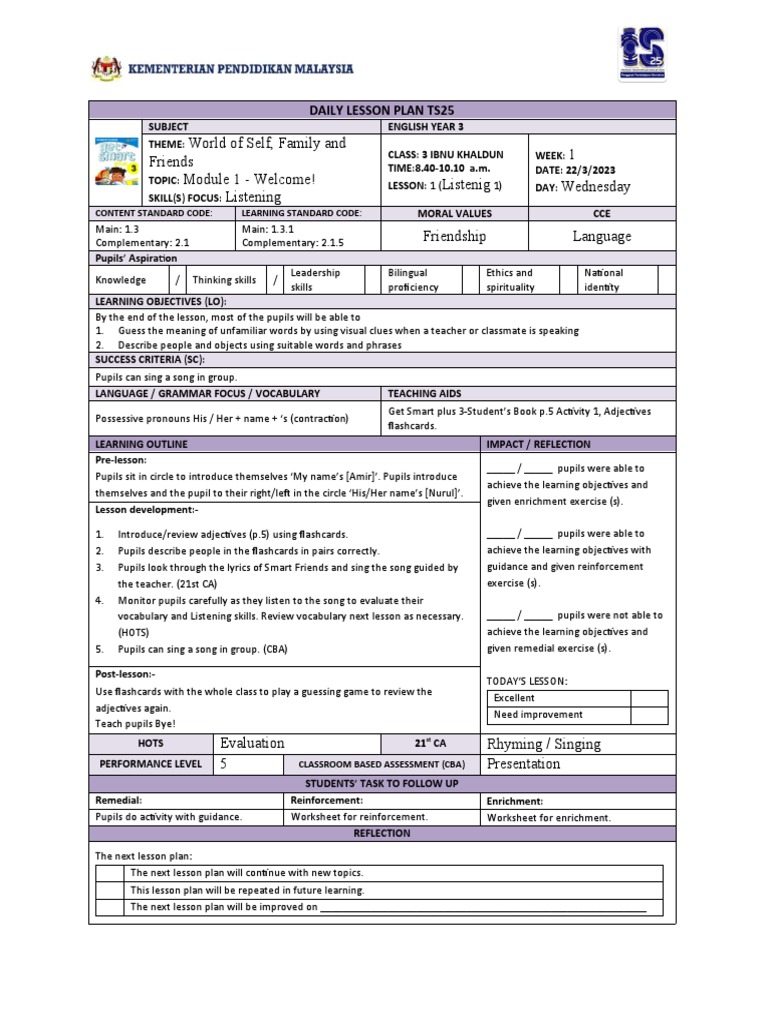 Daily Lesson Plan TS25 | PDF | Lesson Plan | Teachers