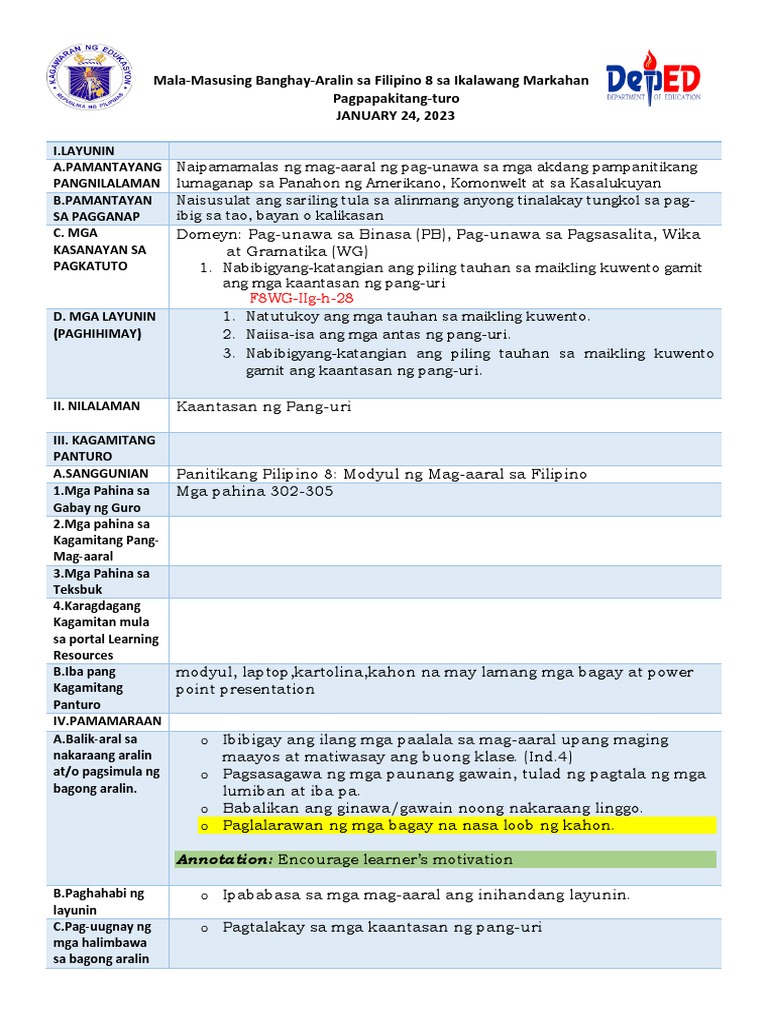 2023 Lesson Plan For 2ND COT | PDF