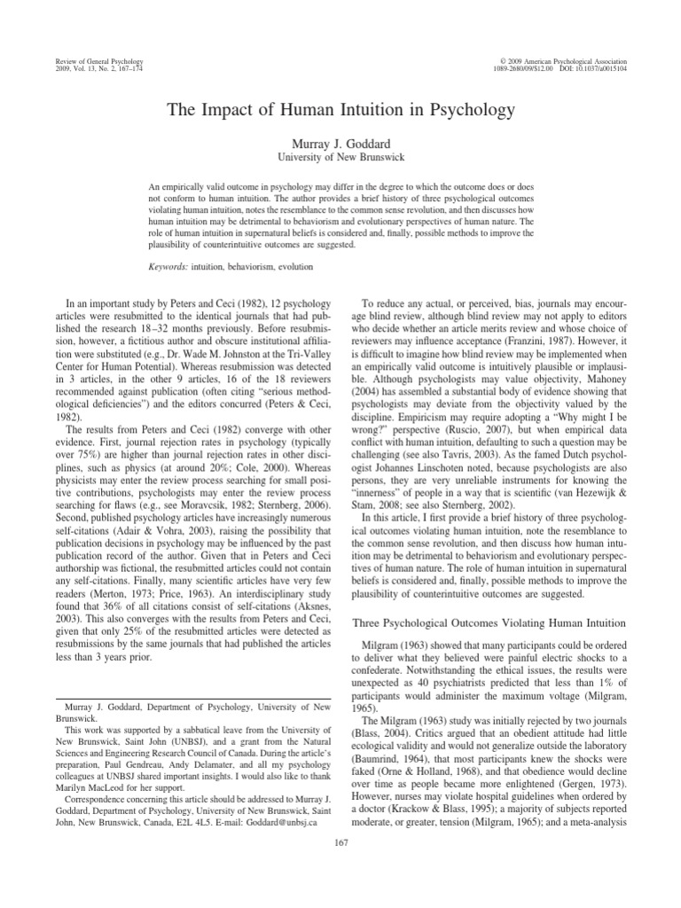 The Impact of Human Intuition in Psychology | PDF | Obedience (Human ...