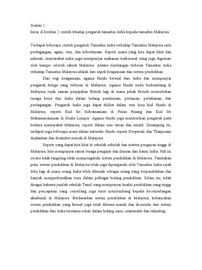 Ocp Soalan 2, Sumbangan Tamadun India Terhadap Tamadun Malaysia | PDF