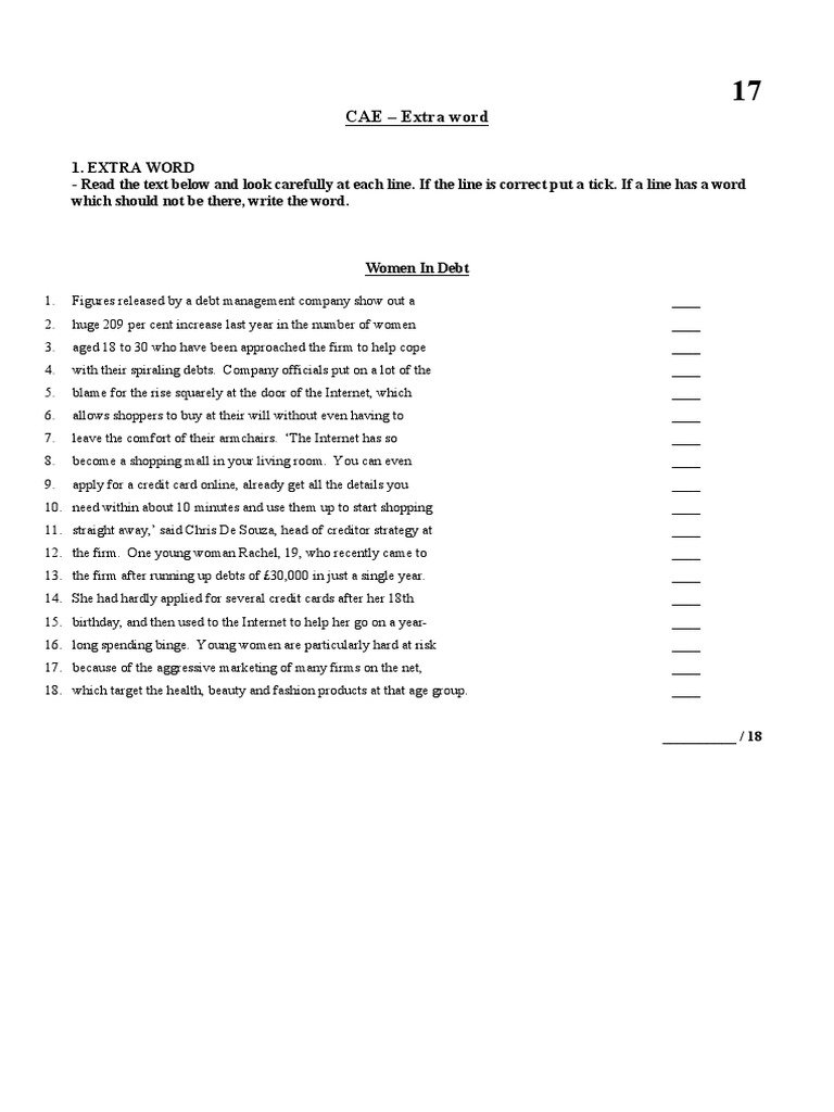 CAE - EXTRA WORD-17 - Women in Debt... - 18 LINES | PDF | Business