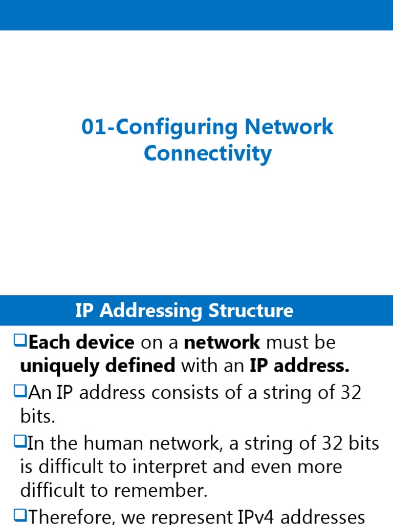 01-Configuring Network Connectivity | PDF | Ip Address | Computer Network