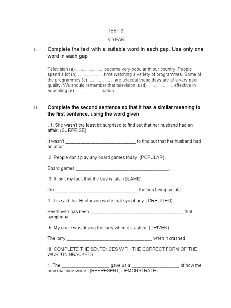 Complete The Text With A Suitable Word in Each Gap. Use Only One Word in Each Gap | PDF