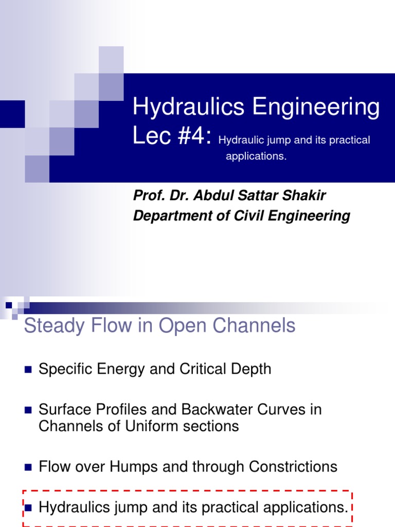 3hydraulic Jump And Its Practical Applications Pdf Civil