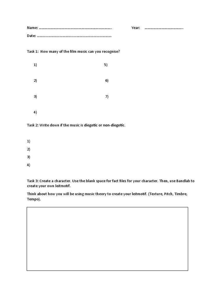 Y9 Film Music Activity | PDF
