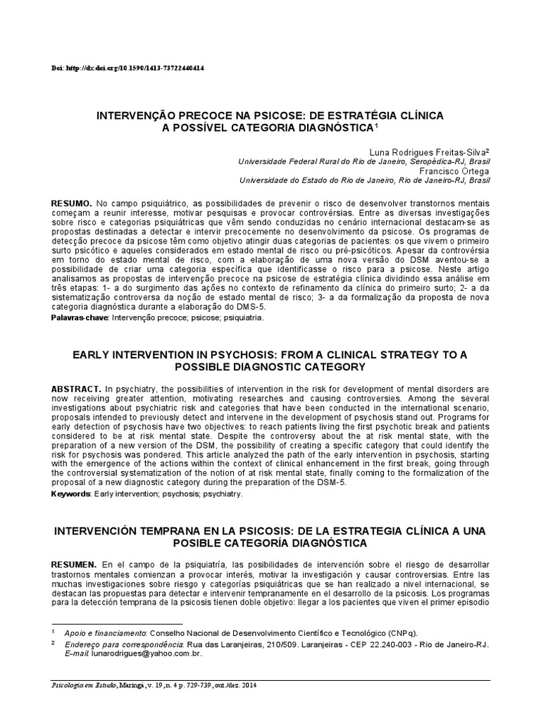 Intervenção Precoce Na Psicose | PDF | Esquizofrenia | Psiquiatria
