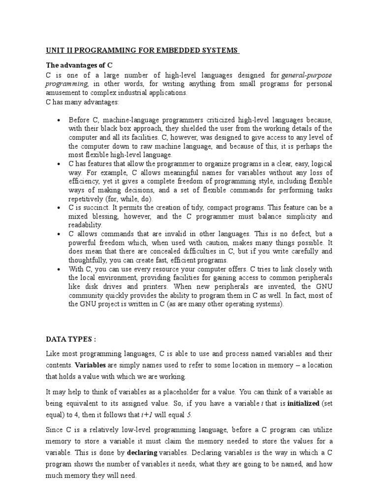 Unit II Programming For Embedded Systems | PDF | Data Type | C ...
