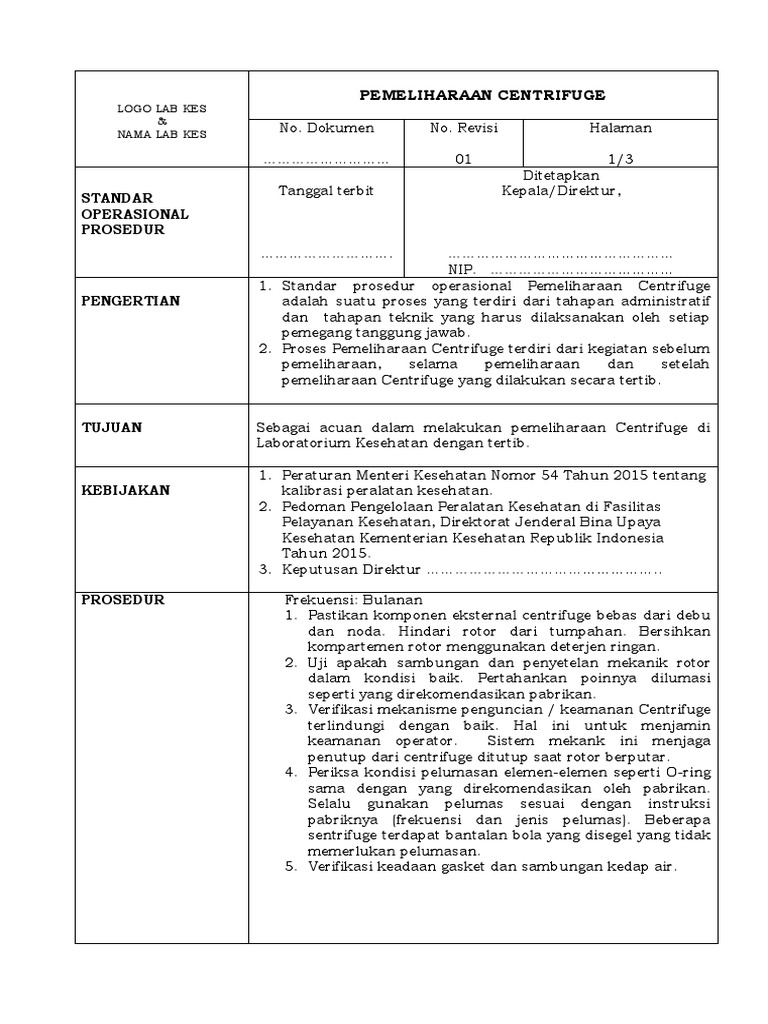 SOP Pemeliharaan Centrifuge | PDF | Griya & Taman | Komputer