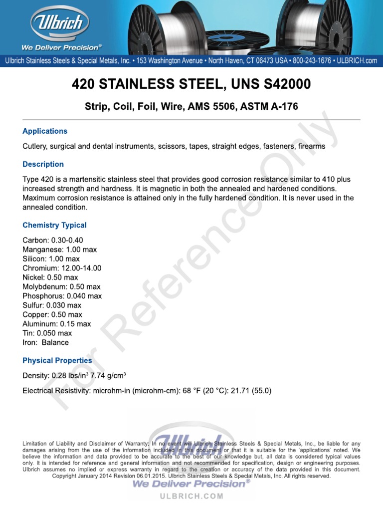 420 Stainless Steel Uns S42000 | PDF