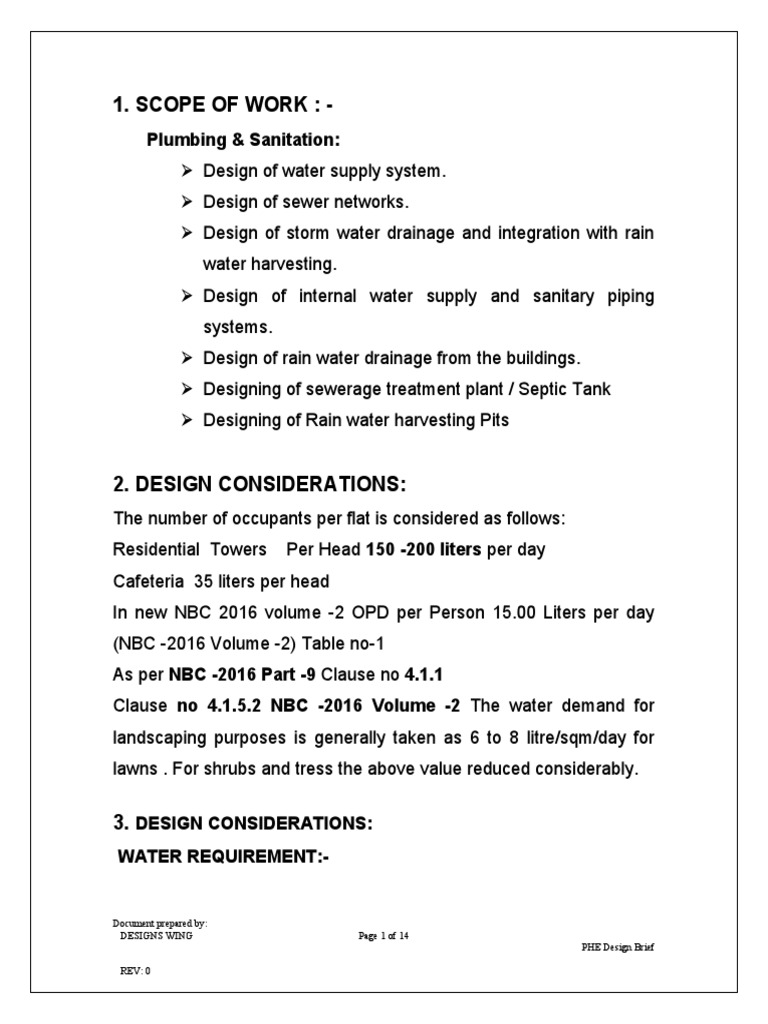 Final Plumbing, Roads, STP, Etp, Storm DBR | PDF | Sewerage | Storm Drain
