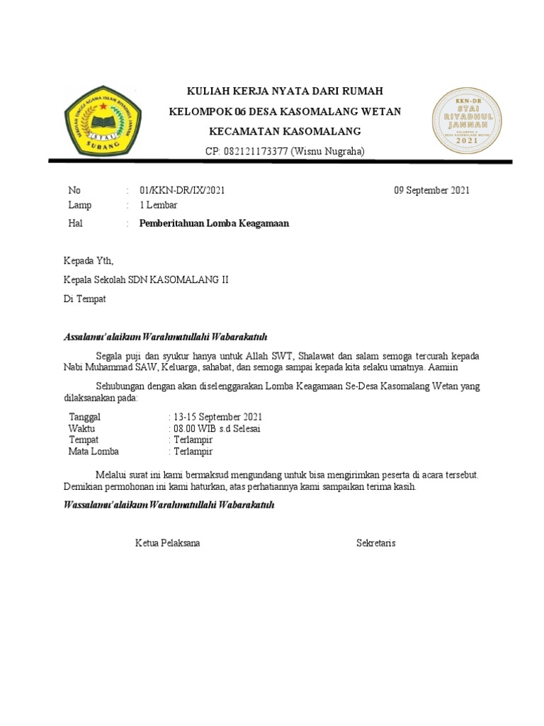 Surat Pemberitahuan Lomba 1 Pdf