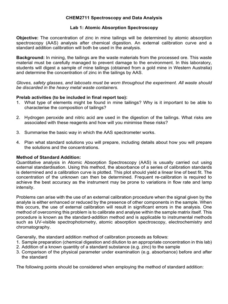 Lab 1 AAS | PDF | Atomic Absorption Spectroscopy | Absorption Spectroscopy