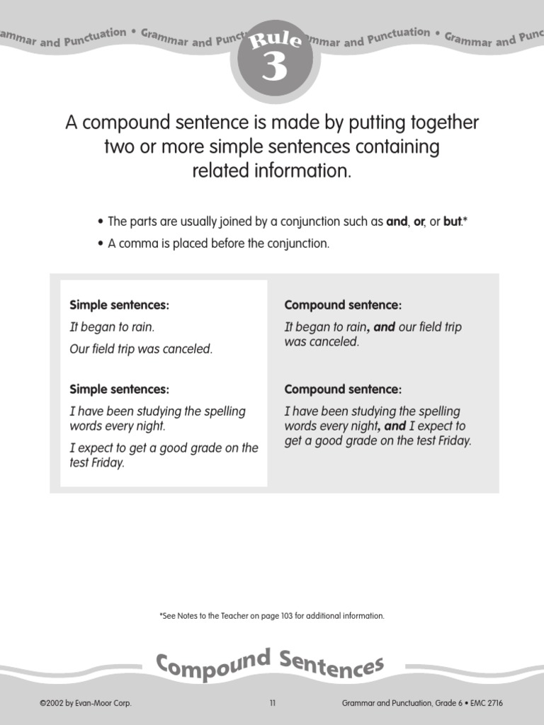 Compound Sentence Rule and Practice, From Grammar and Punctuation ...