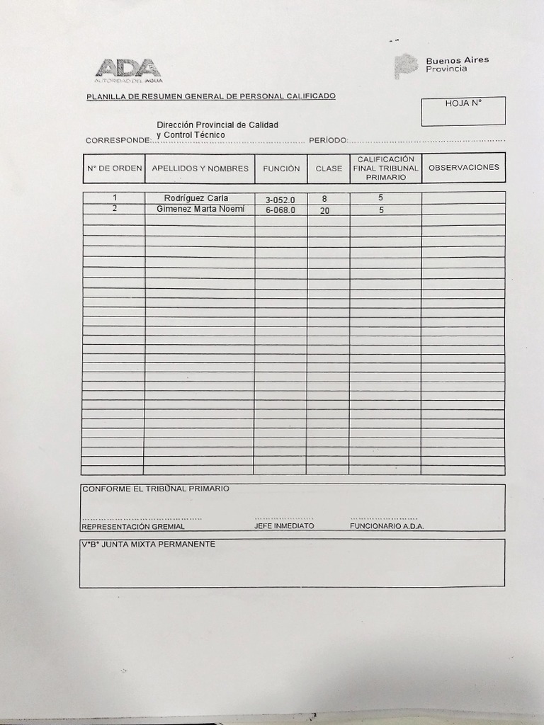 Planilla de Resumen General de Personal Calificado: Corresponde | PDF