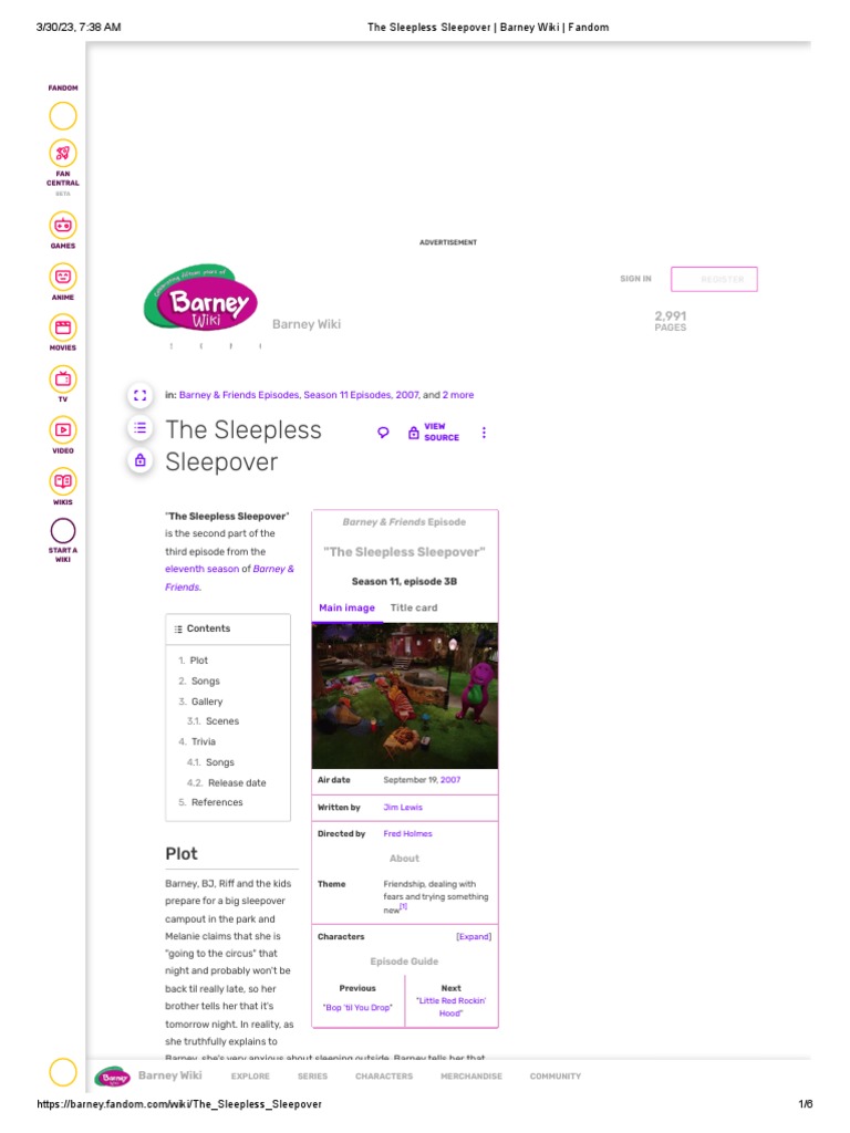 The Sleepless Sleepover - Barney Wiki - Fandom | PDF | Fandom