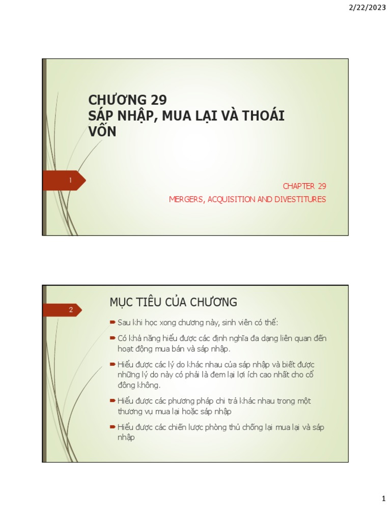 Chapter29 Mergers Acquisition Divestitures | PDF