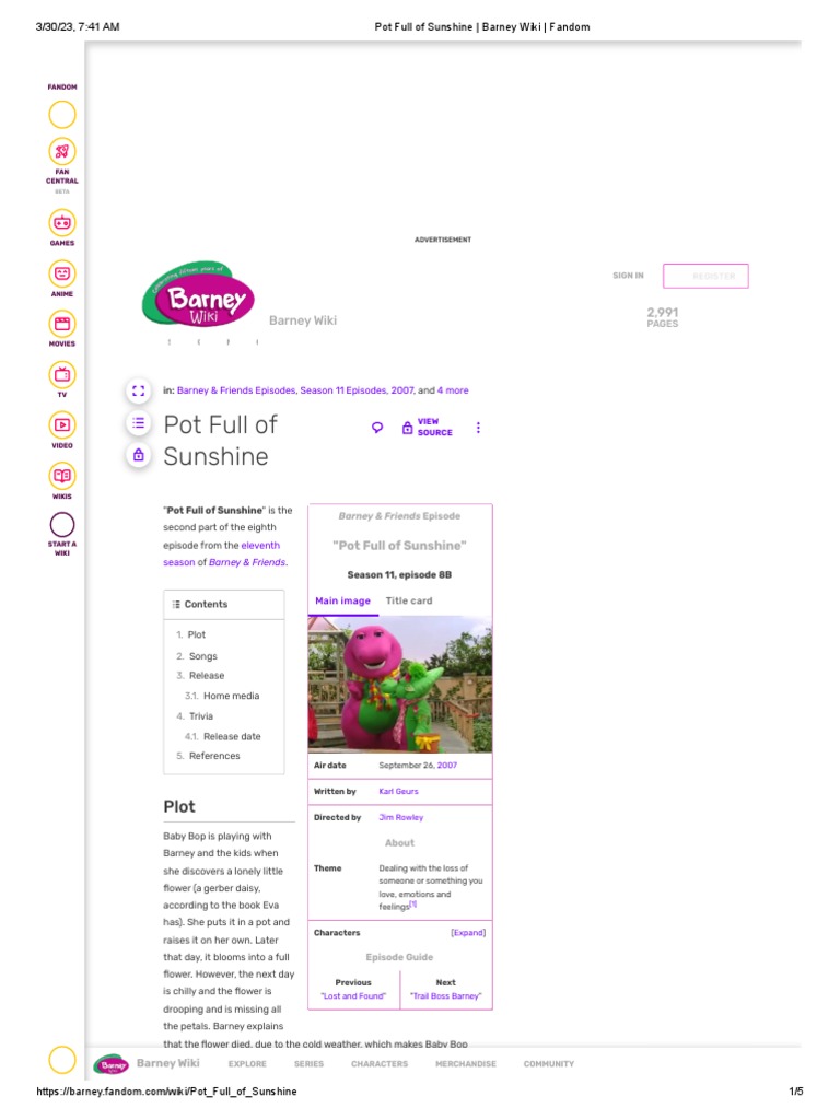 Pot Full of Sunshine - Barney Wiki - Fandom | PDF | Fandom