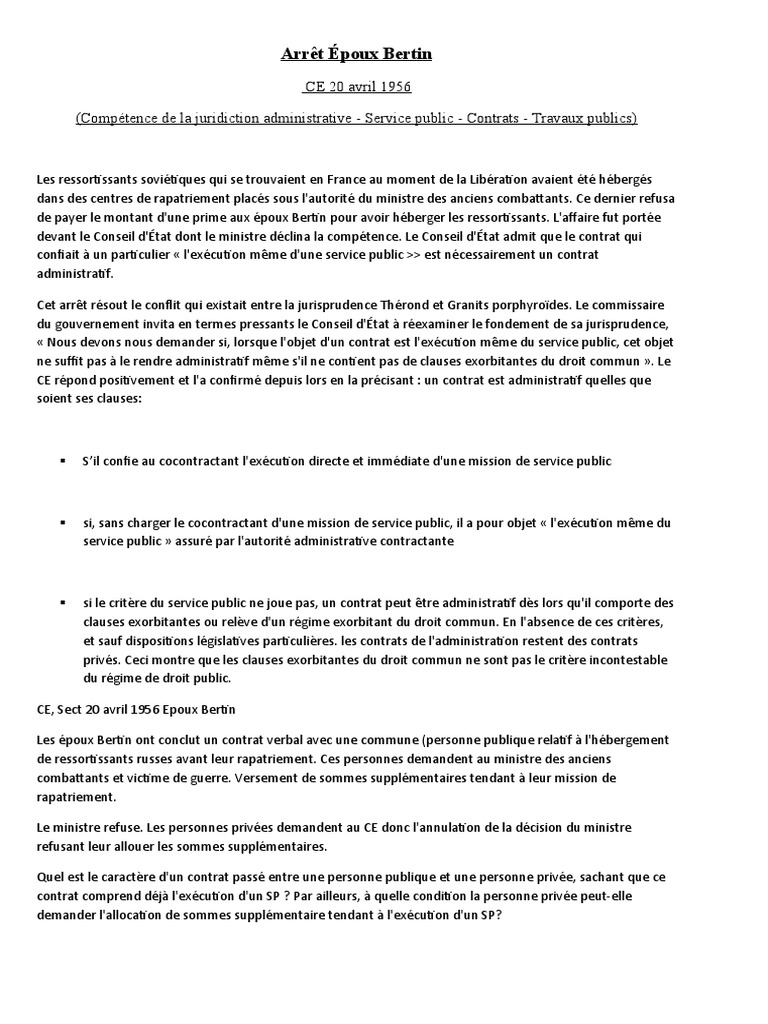 Arrêt Époux Bertin | PDF | Services publics | Justice