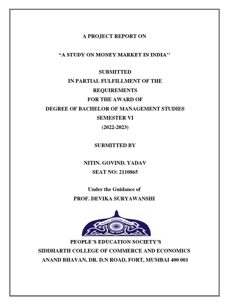 A Project On Money Market | PDF | Financial Markets | Money Market