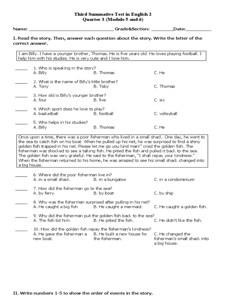 Assessment of English Comprehension and Sequencing Abilities Through ...
