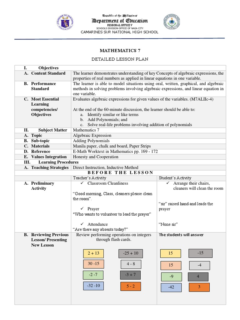 Adding Polynomials Lesson Plan | PDF | Equations | Learning