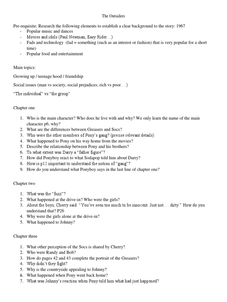 The Outsiders Questions | PDF