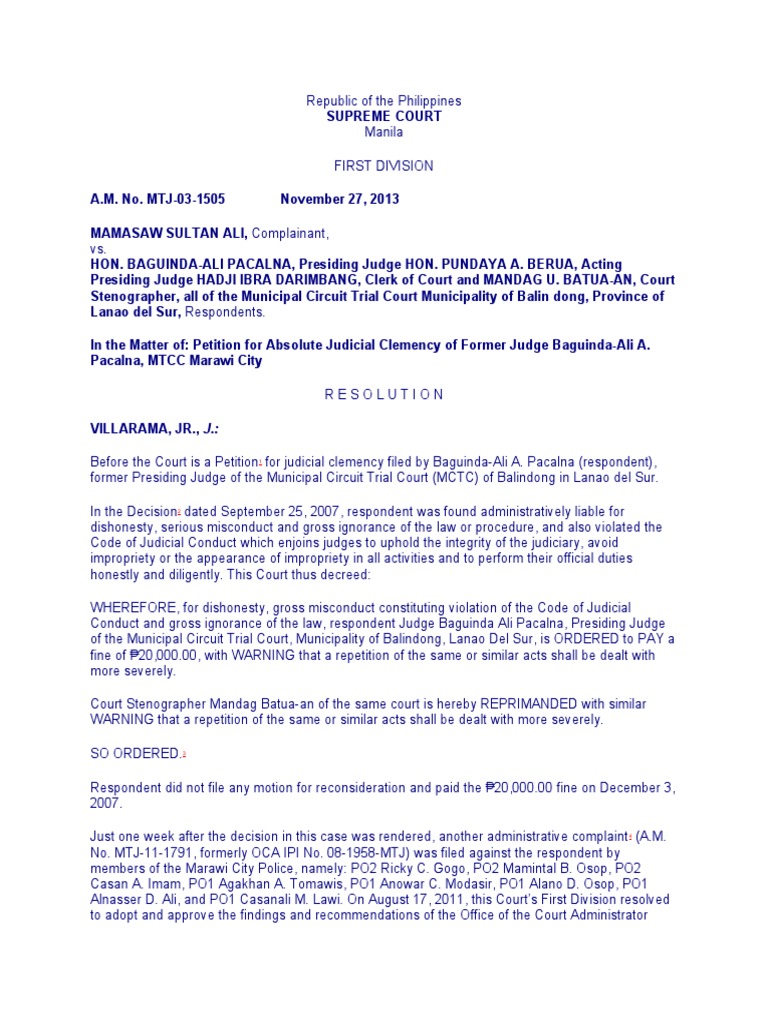 Judicial Clemency Denied for Ex-Judge | PDF | Prosecutor | Precedent