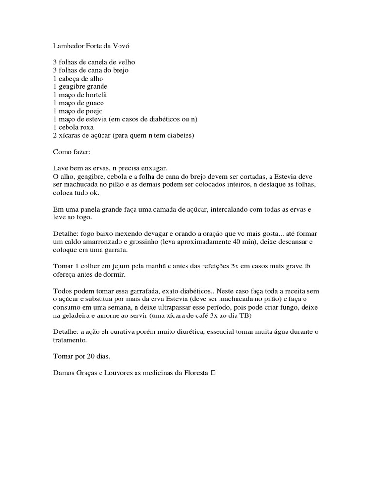 Receita de Lambedor da Vovó | PDF | Bem-estar