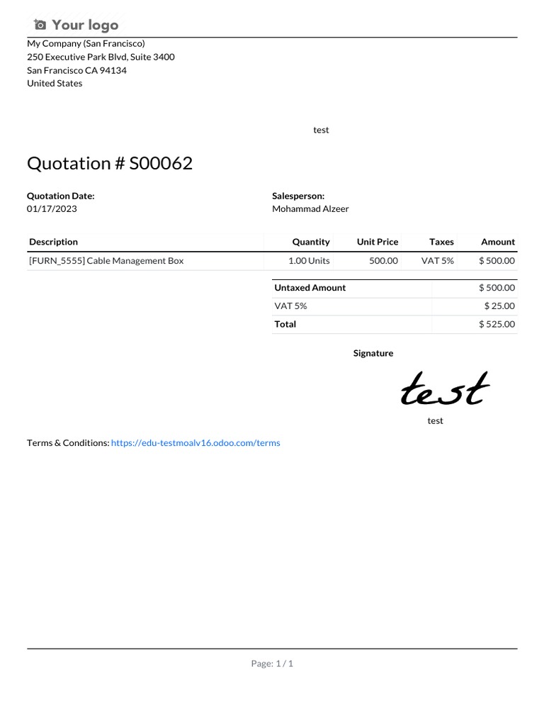 Quotation # S00062: My Company (San Francisco) 250 Executive Park BLVD ...