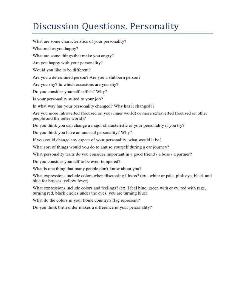 Discussion Questions Personality | PDF