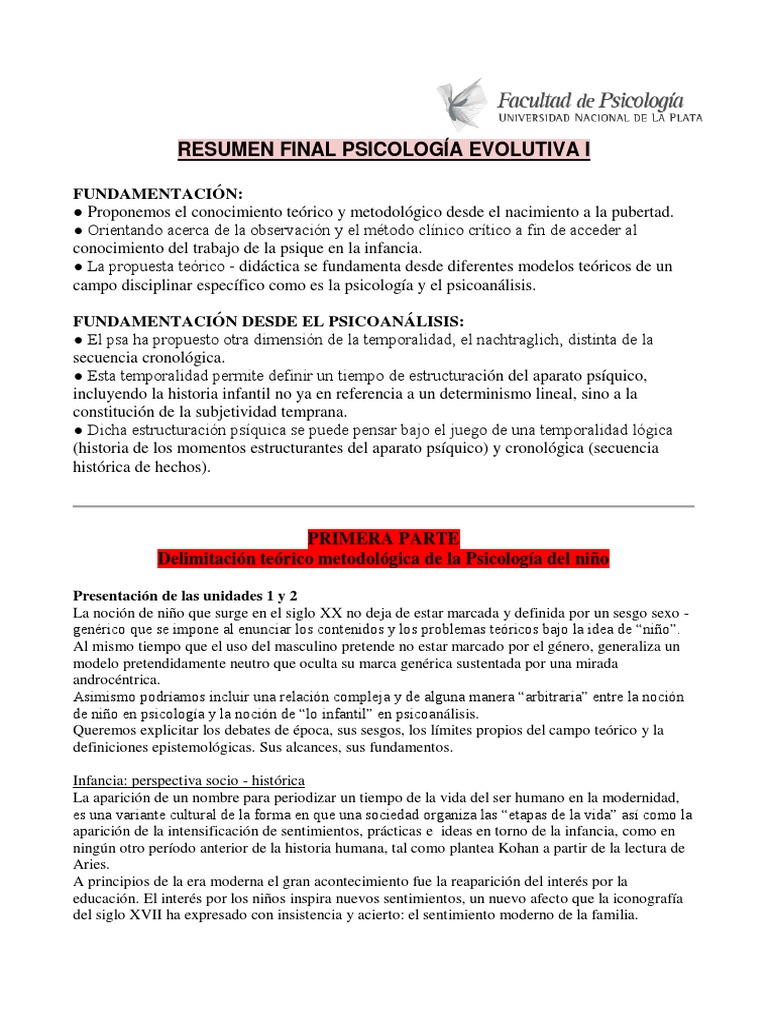 Resumen Final Psicología Evolutiva I | PDF | Psicoanálisis | Sicología